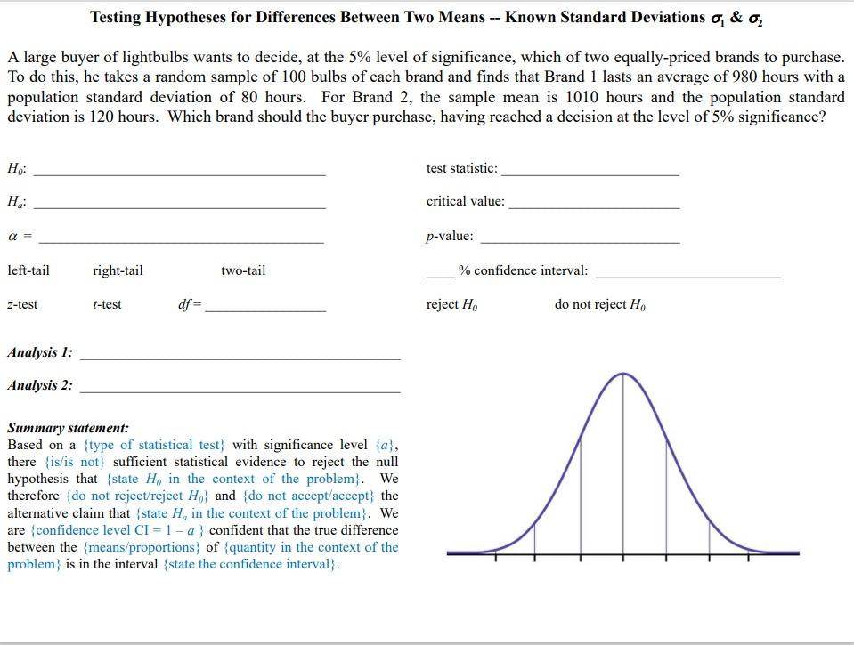 Solved Testing Hypotheses for Differences Between Two Means | Chegg.com