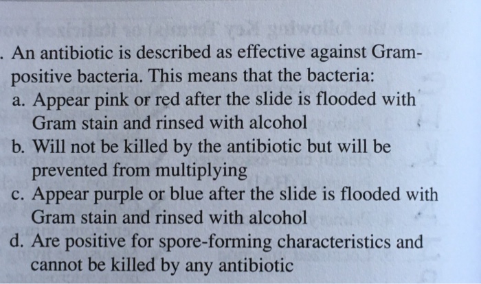 Solved An antibiotic is described as effective against Gram | Chegg.com