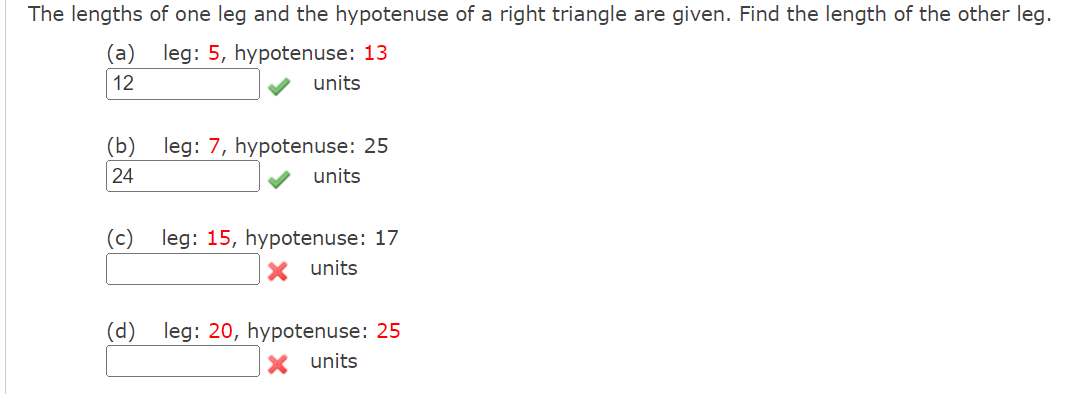 Solved The lengths of one leg and the hypotenuse of a right | Chegg.com