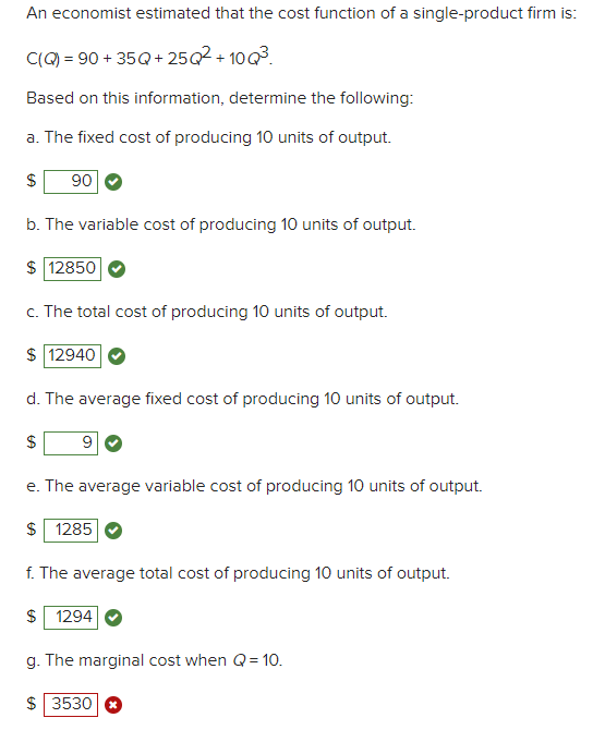 Solved An economist estimated that the cost function of a | Chegg.com