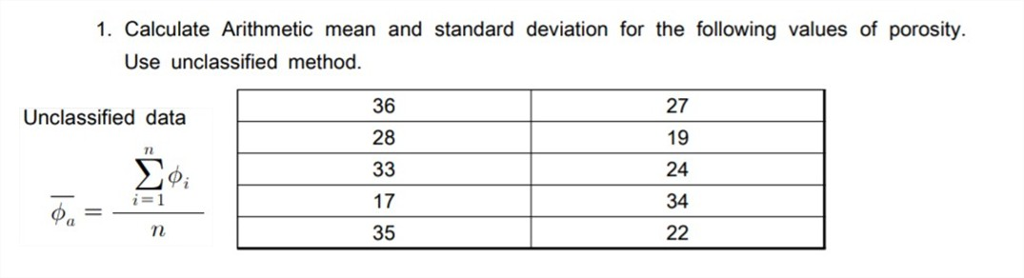 Solved 1. Calculate Arithmetic mean and standard deviation | Chegg.com