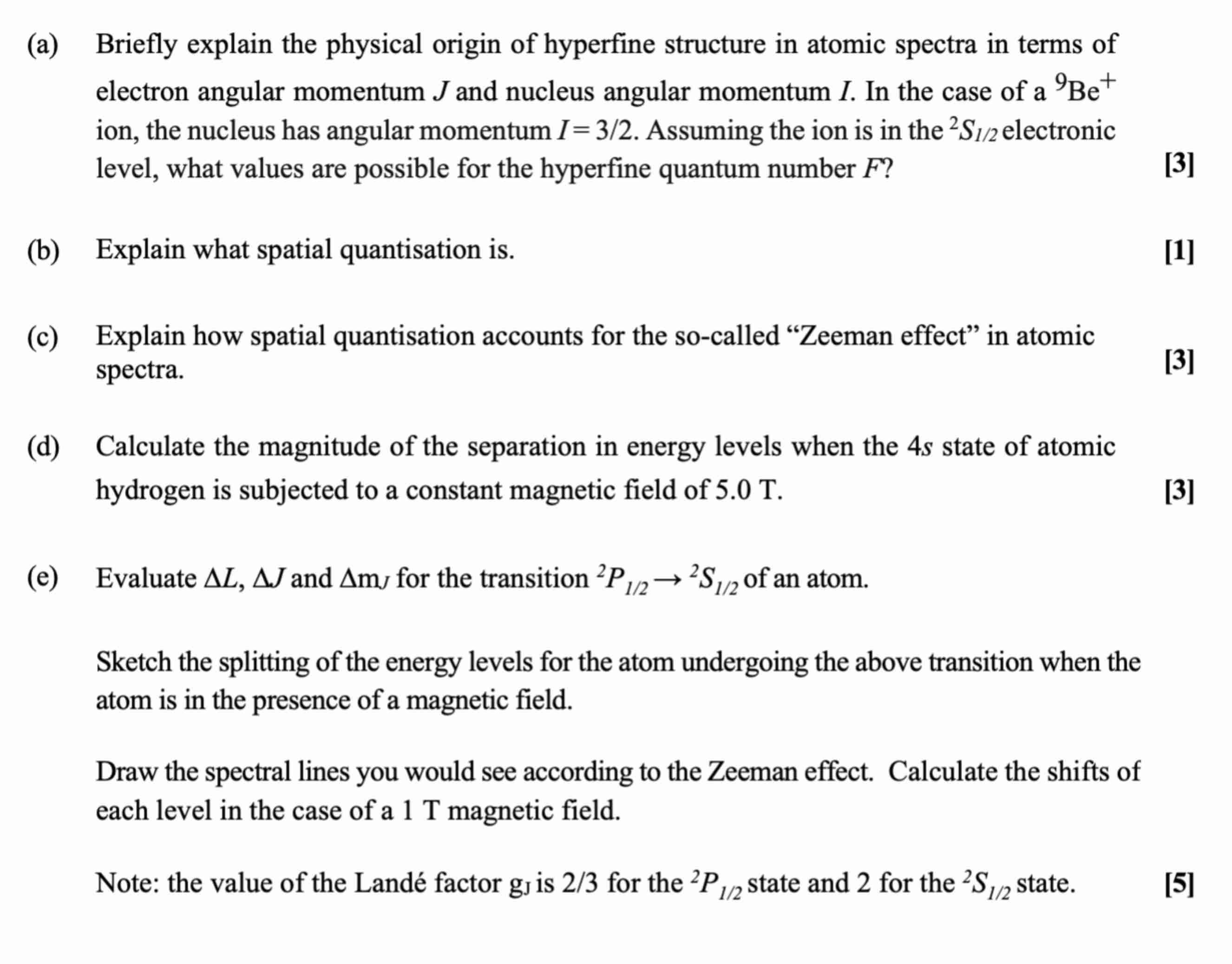 Solved (a) ﻿Briefly explain the physical origin of hyperfine | Chegg.com