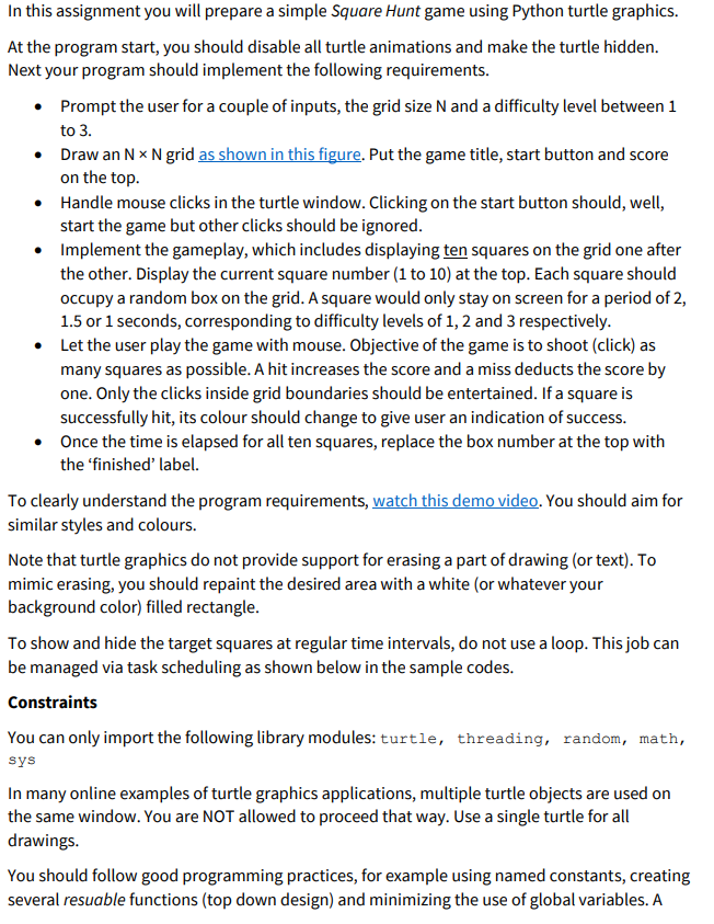 Solved ASAP!! you will prepare a simple Square Hunt game | Chegg.com
