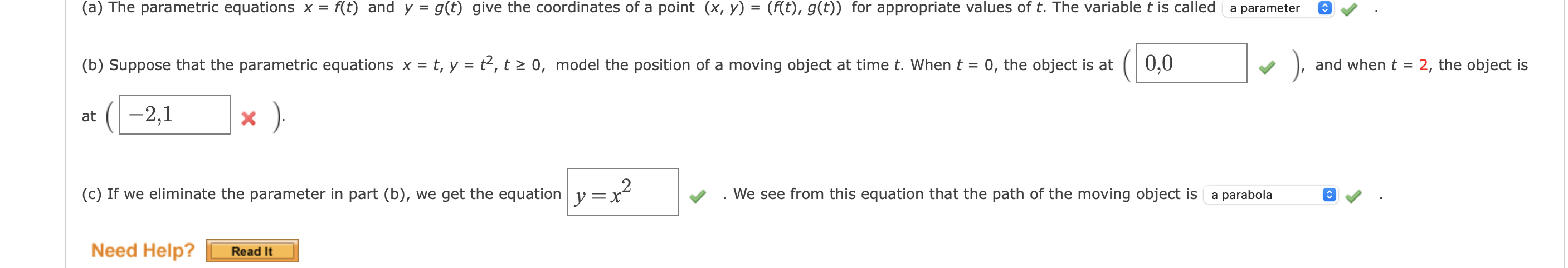 Solved (a) The parametric equations x=f(t) and y=g(t) give | Chegg.com