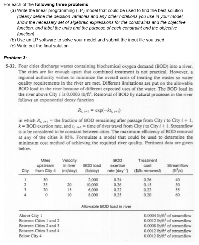 Solved For each of the following three problems, (a) Write | Chegg.com