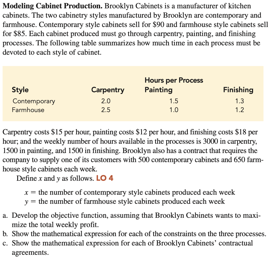 Solved Modeling Cabinet Production. Brooklyn Cabinets is a | Chegg.com