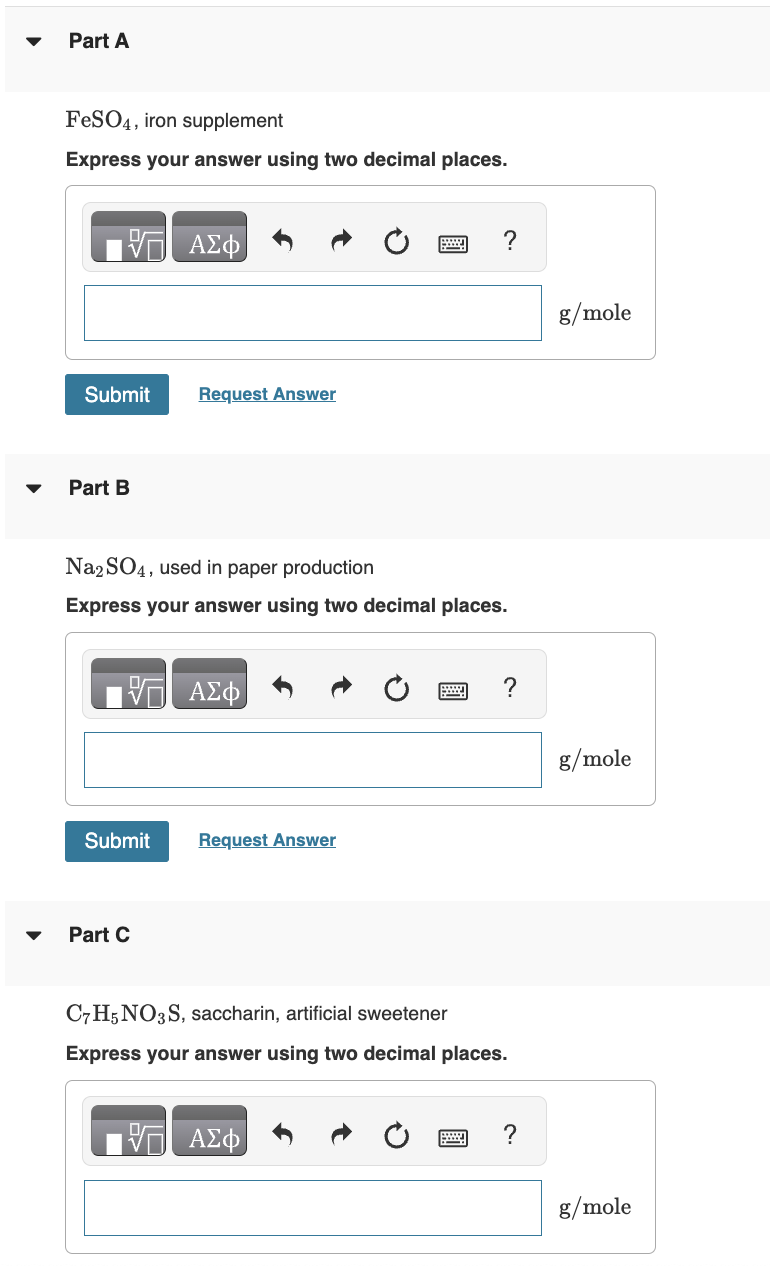 Solved FeSO4, iron supplement Express your answer using two | Chegg.com