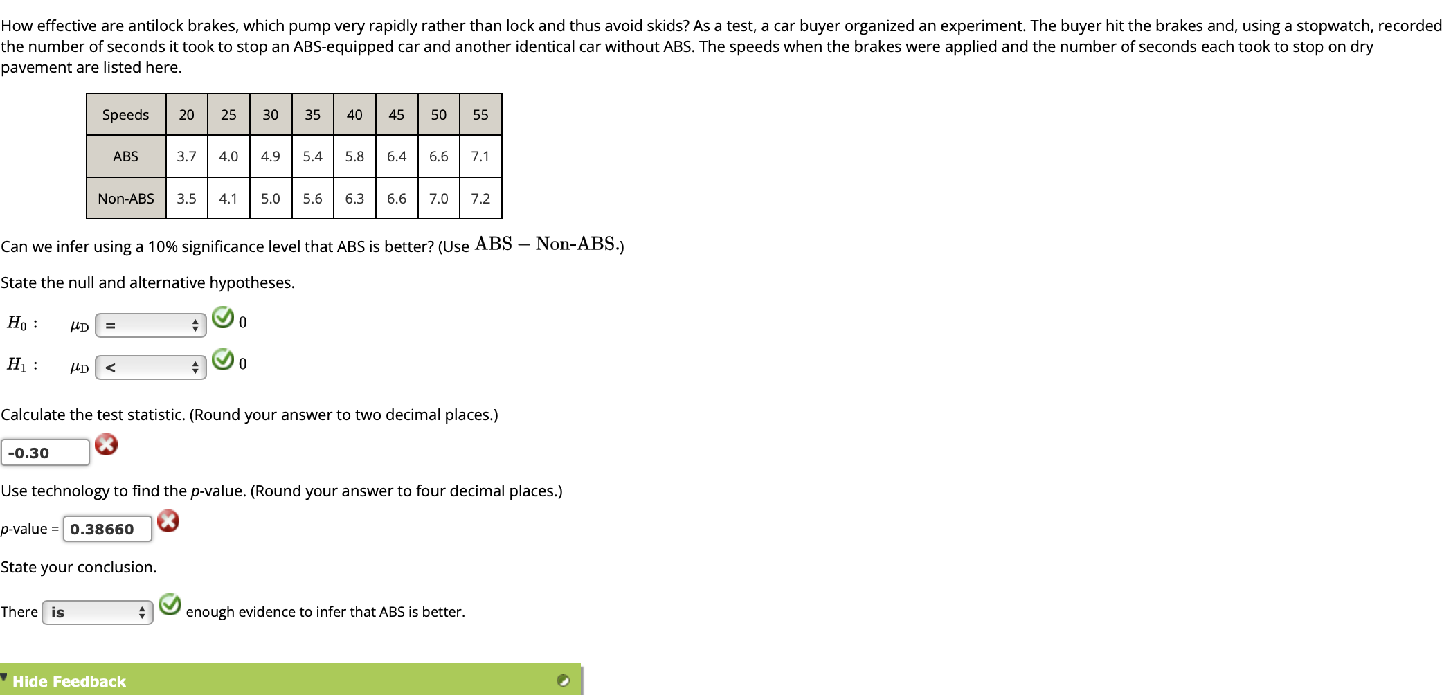 Solved pavement are listed here. Can we infer using a 10% | Chegg.com