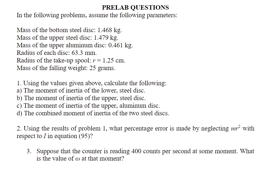 Solved PRELAB QUESTIONS In the following problems, assume | Chegg.com