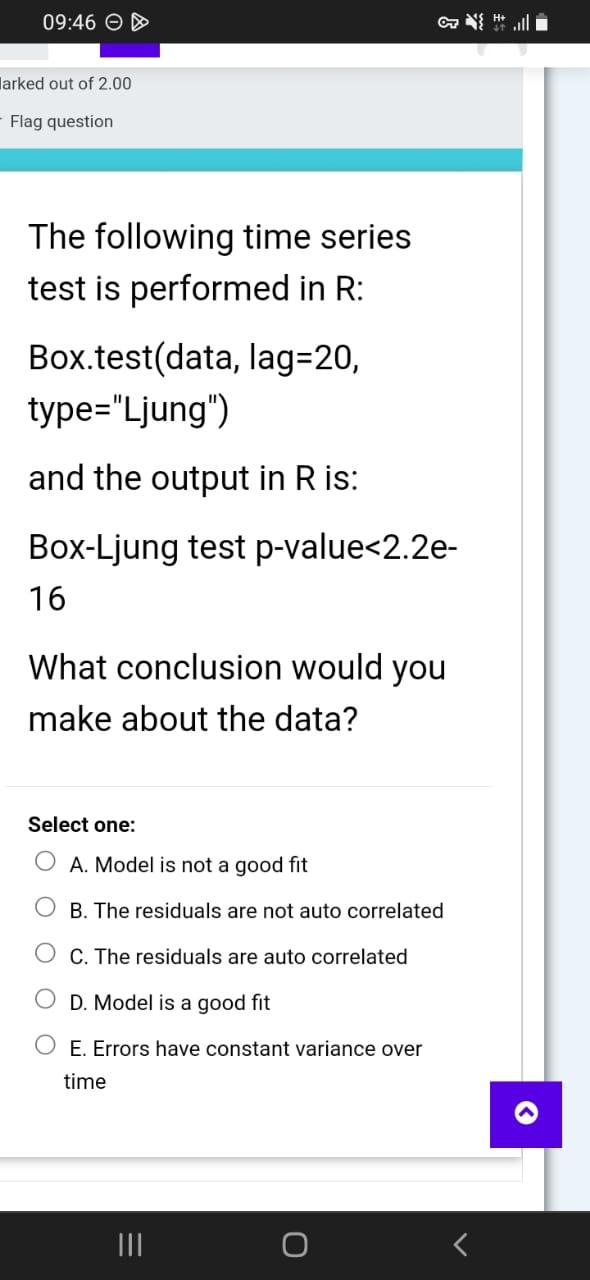 Solved The following time series test is performed in R: | Chegg.com
