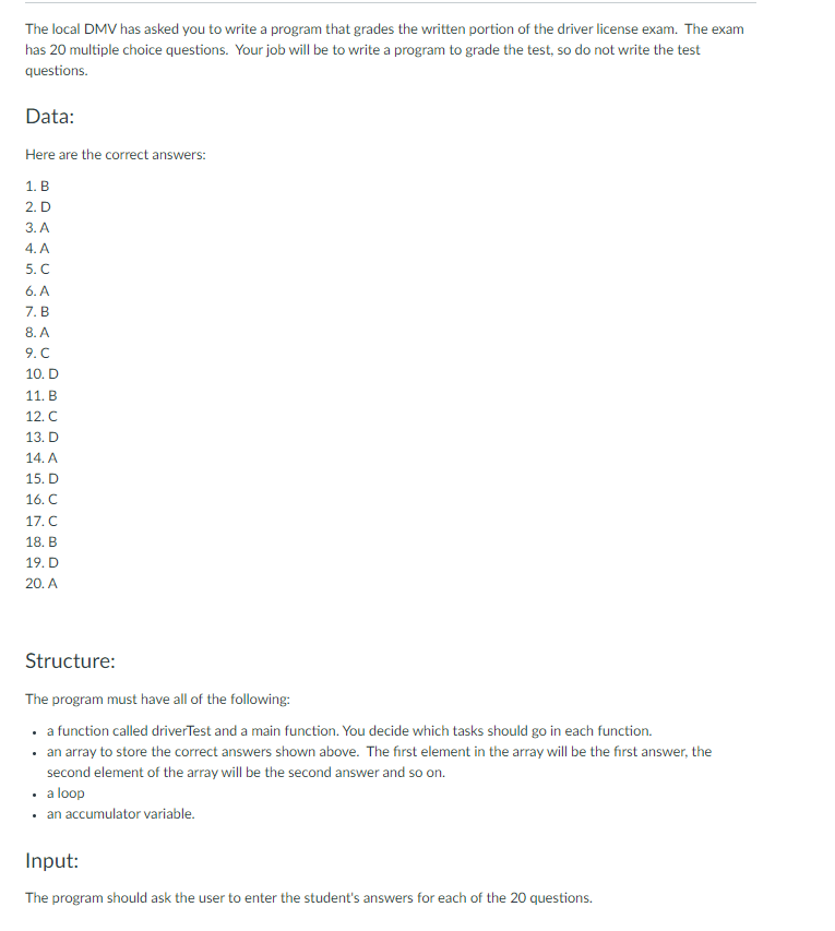 Solved The local DMV has asked you to write a program that | Chegg.com