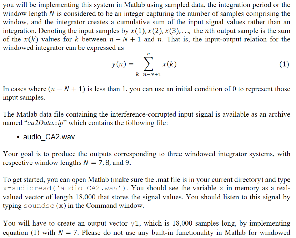 Solved you will be implementing this system in Matlab using | Chegg.com
