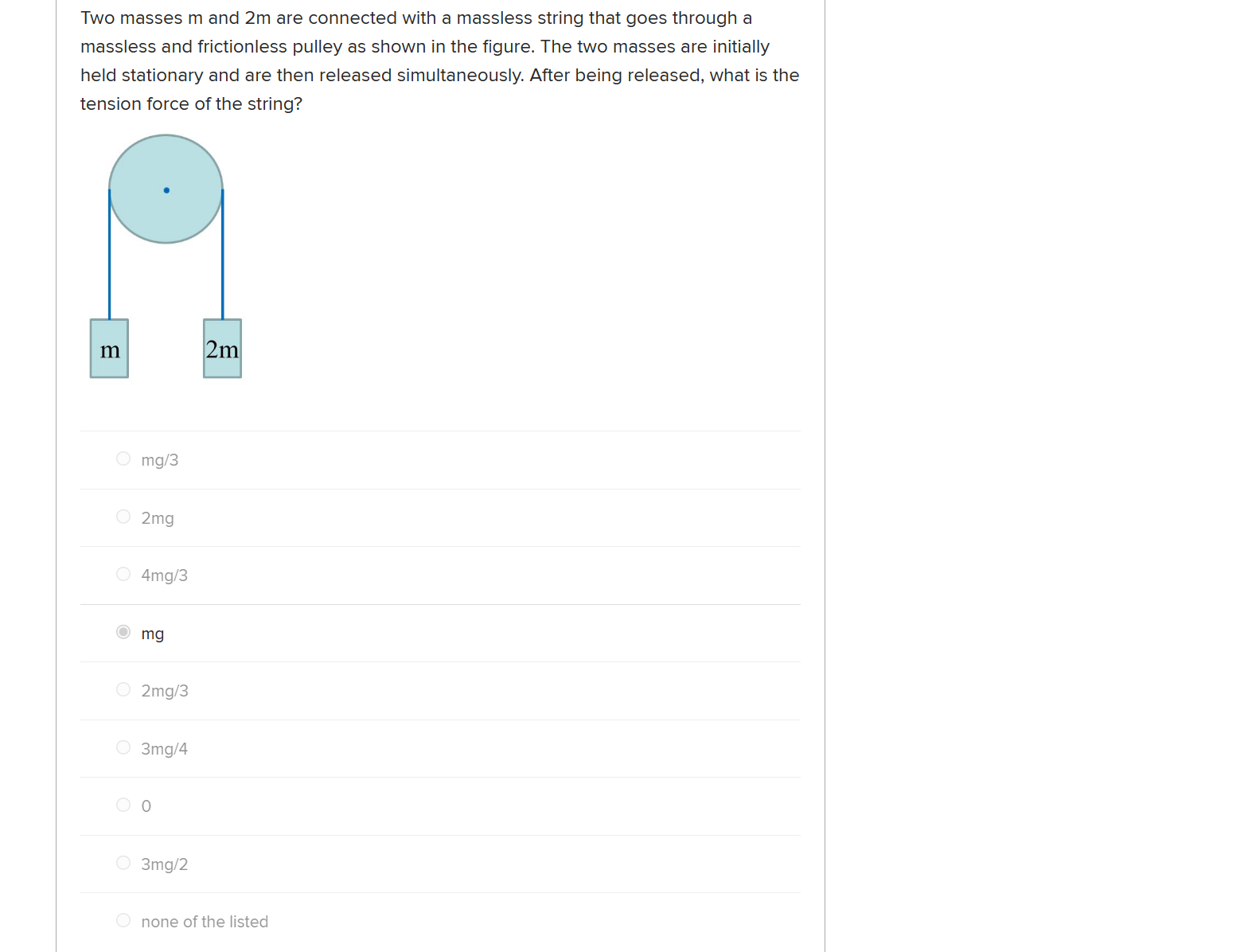 Solved Two masses m and 2 m are connected with a massless | Chegg.com