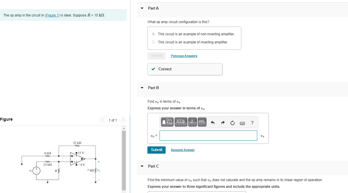 Solved The op amp in the circuit in (Figure 1) is ideal. | Chegg.com