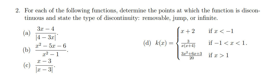 Solved 2. For each of the following functions, determine the | Chegg.com