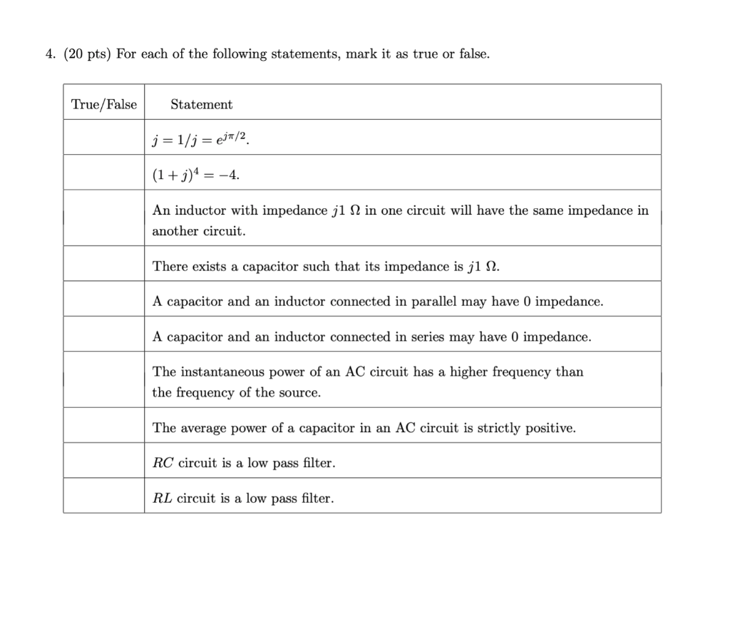 Solved 4 20 Pts For Each Of The Following Statements 