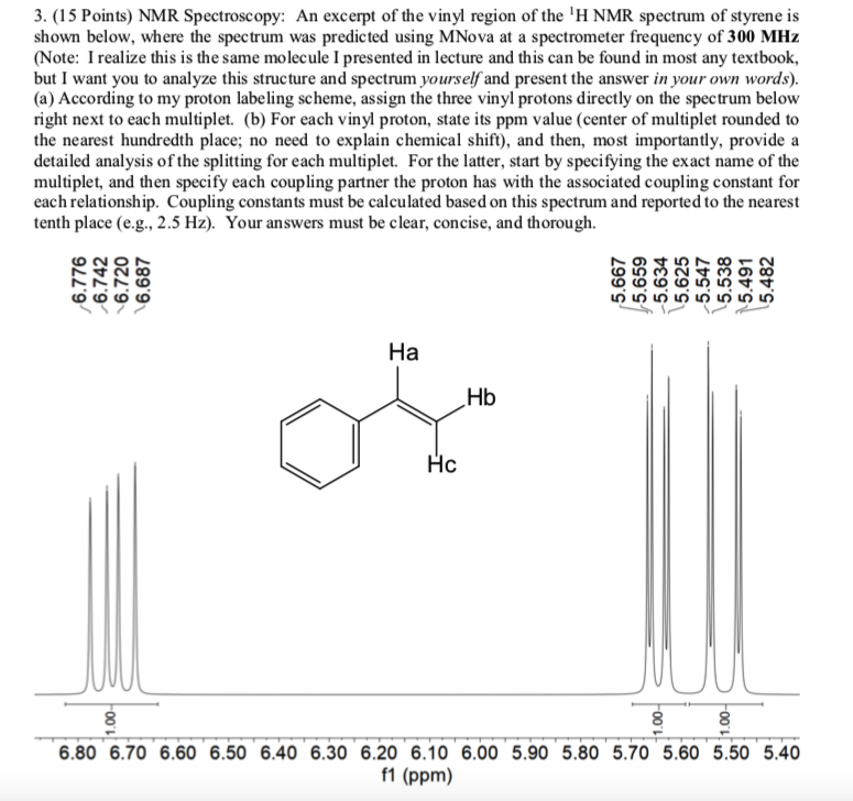 Solved 3. (15 Points) NMR Spectroscopy: An excerpt of the | Chegg.com