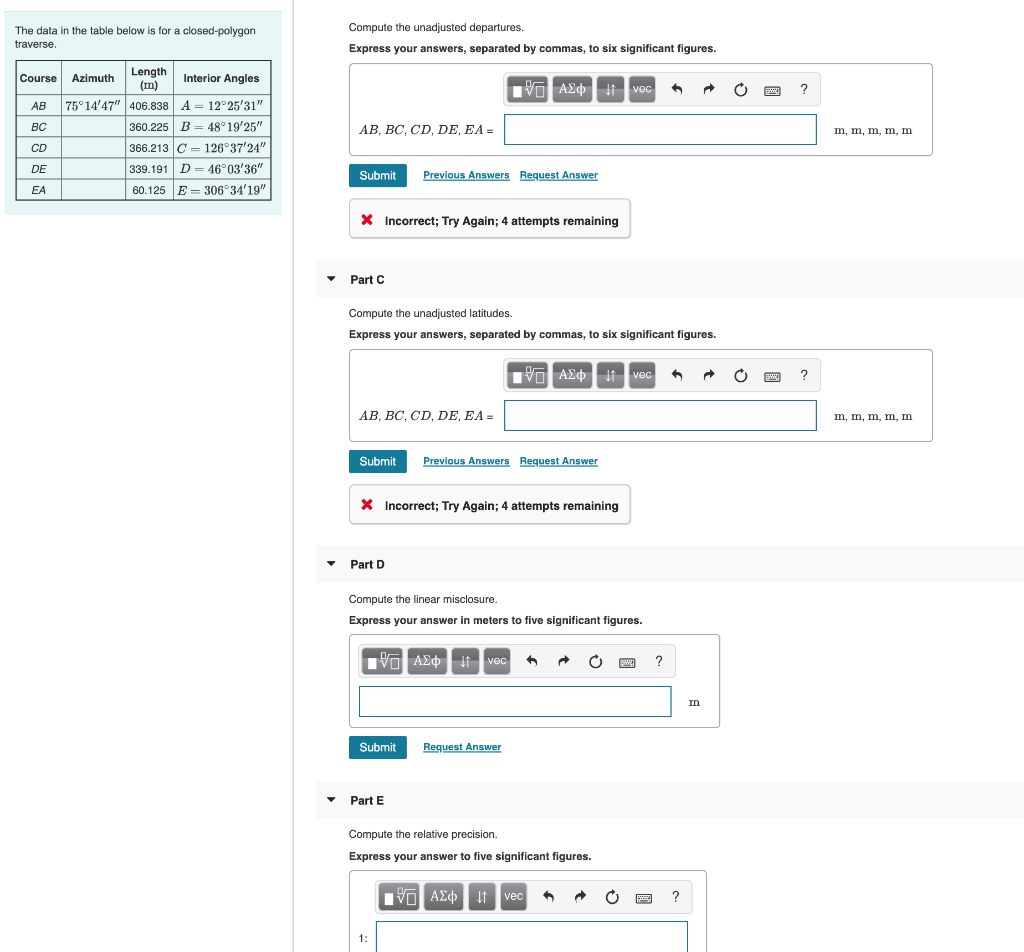 Solved The data in the table below is for a closed-polygon | Chegg.com