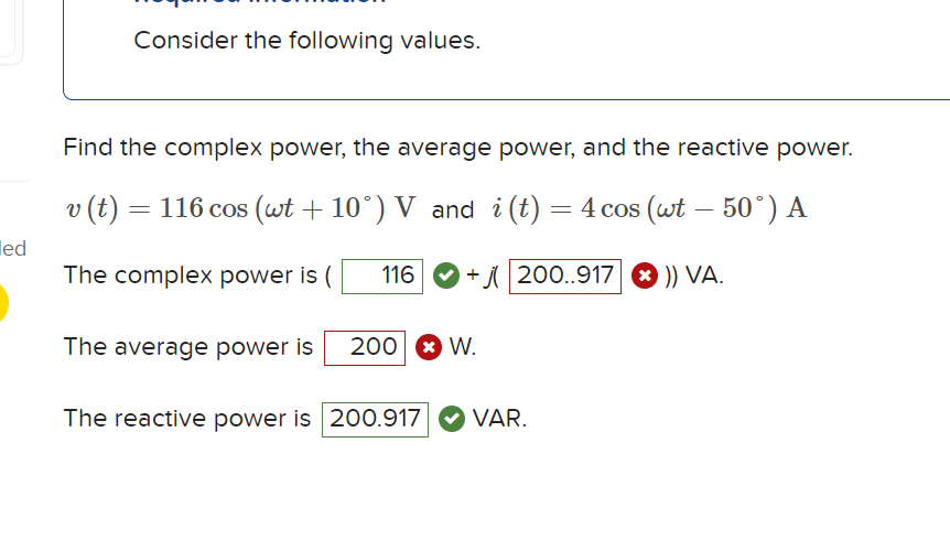 Solved Consider the following values. Find the complex | Chegg.com