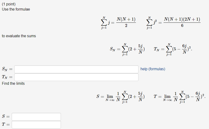 (1 point) Use the formulae | Chegg.com