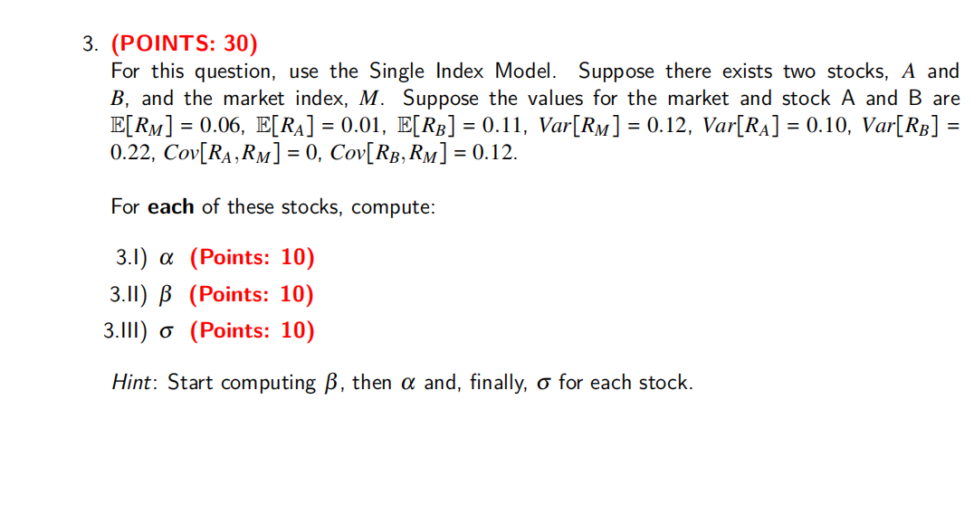 Solved (POINTS: 30)For this question, use the Single Index | Chegg.com