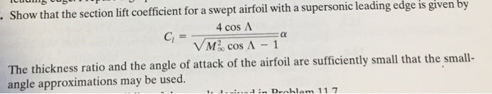 Solved . Show that the section lift coefficient for a swept | Chegg.com