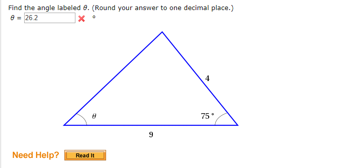 Solved Find the angle labeled θ. (Round your answer to one | Chegg.com