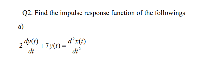 Solved Q2. Find the impulse response function of the | Chegg.com