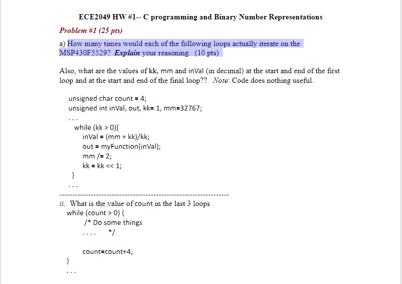 Solved ECE2049 HW #1-- C programming and Binary Number | Chegg.com