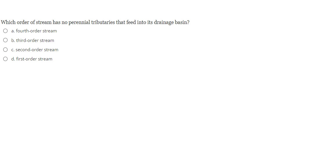 Solved Which order of stream has no perennial tributaries | Chegg.com