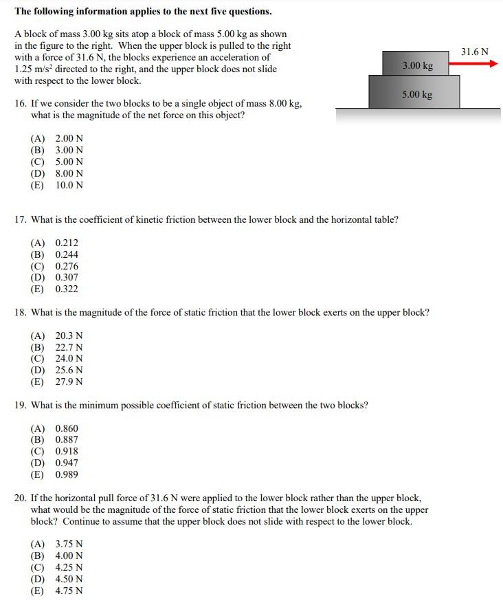 Solved A block of mass 3.00 kg sits atop a block of mass | Chegg.com
