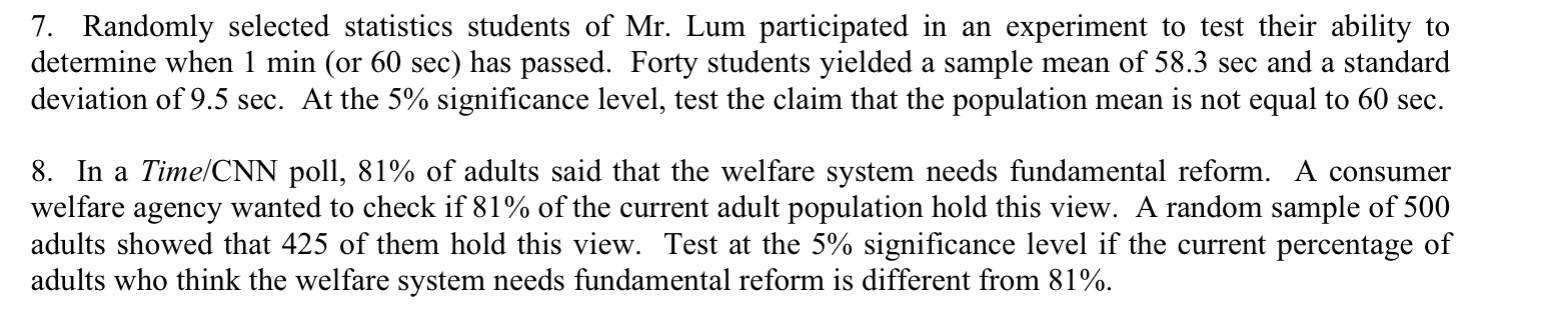 Solved 7. Randomly selected statistics students of Mr. Lum | Chegg.com