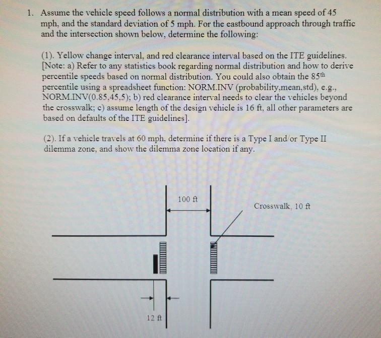 1. Assume the vehicle speed follows a normal | Chegg.com
