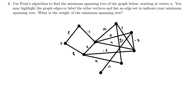 Solved 6. Use Prim's algortihm to find the minimum spanning | Chegg.com