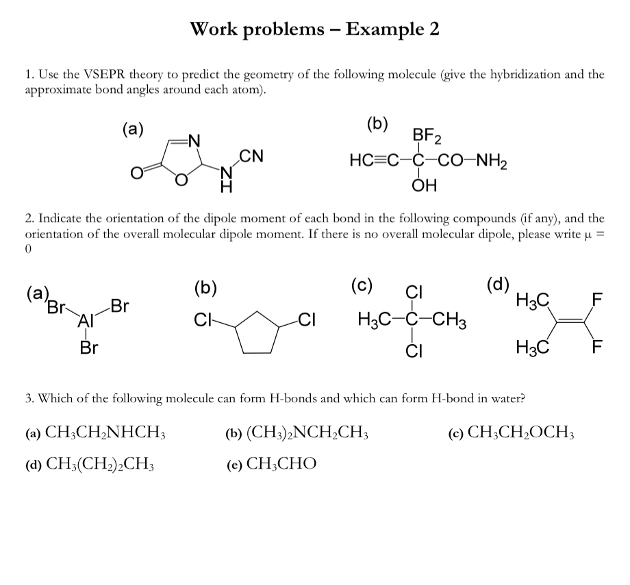 Solved Work problems - ﻿Example 2Use the VSEPR theory to | Chegg.com