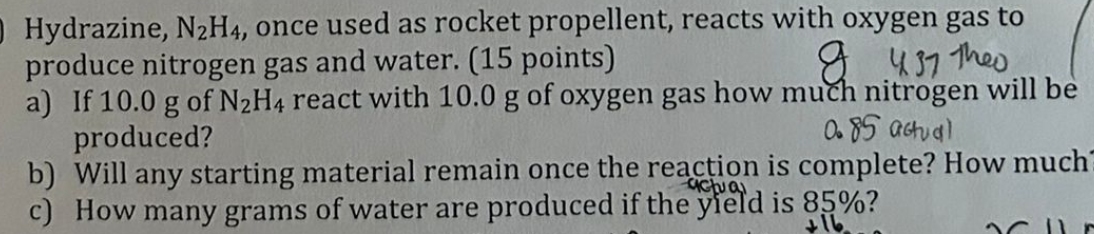 Solved Hydrazine, N2H4, once used as rocket propellent, | Chegg.com