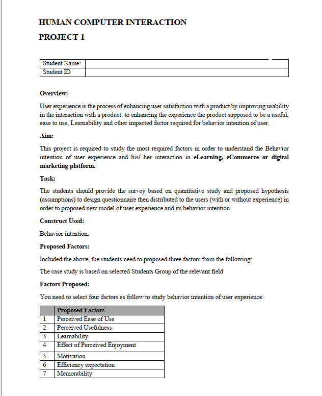 HUMAN COMPUTER INTERACTION PROJECT 1 Overview: User | Chegg.com