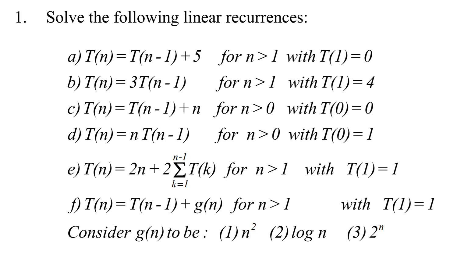 1. Solve the following linear recurrences: a) | Chegg.com