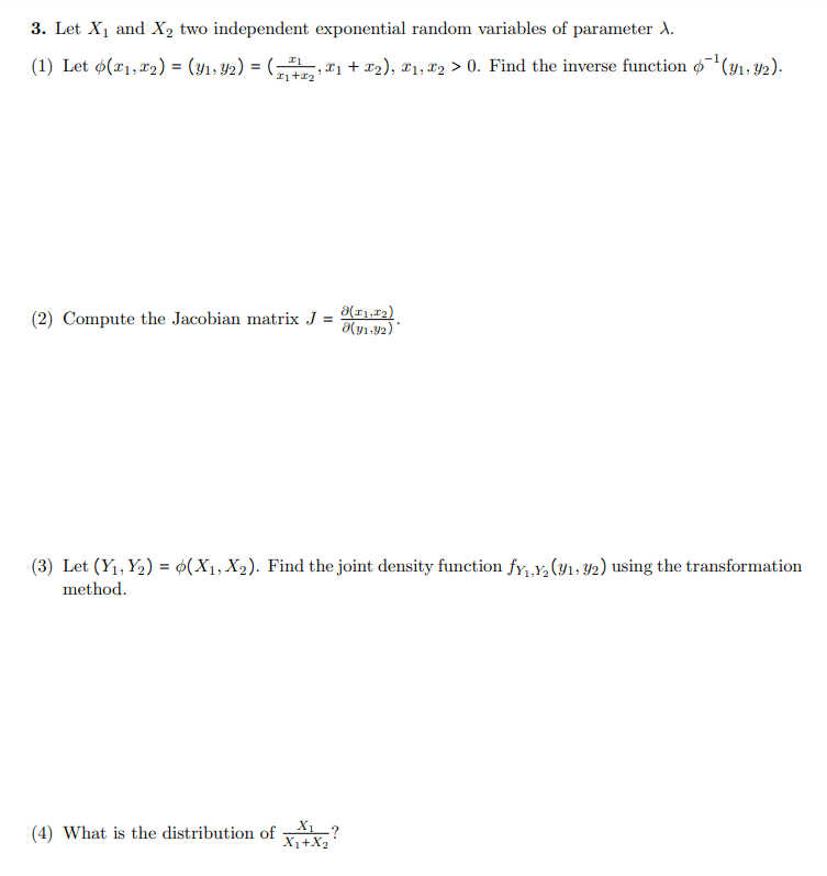 Solved 3. Let X1 and X2 two independent exponential random | Chegg.com
