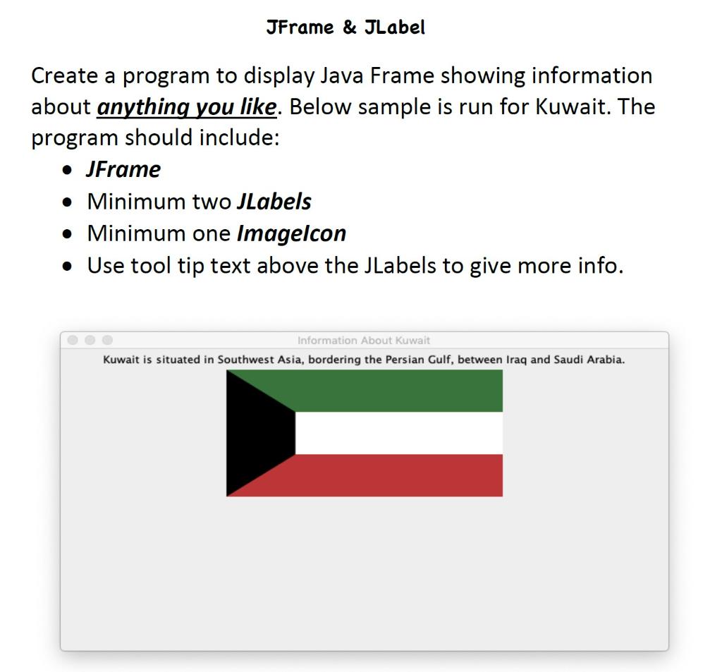 Solved Create A Program To Display Java Frame Showing 