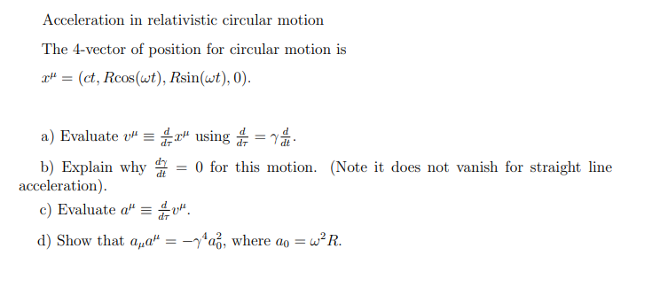 Acceleration in relativistic circular motion The | Chegg.com