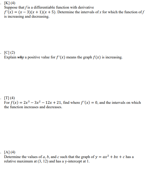 Solved · [K] (4) Suppose that fis a differentiable function | Chegg.com