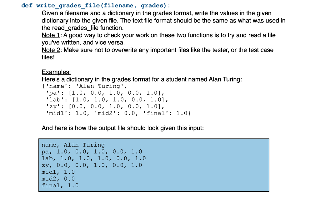 Solved def write_grades_file(filename, grades): Given a | Chegg.com