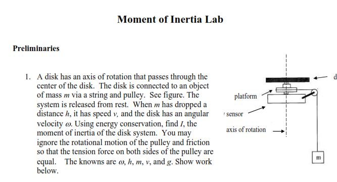 Moment of Inertia Lab Preliminaries ----- d platform | Chegg.com