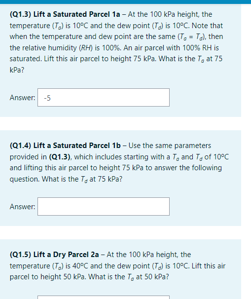 Solved (1.0) Introduction Air parcel lifting is best learned | Chegg.com