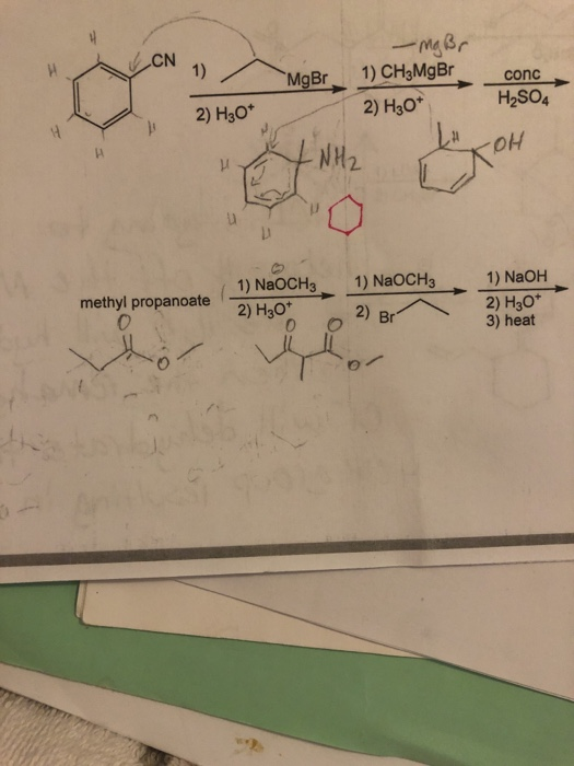 Solved CN 1) 1) CH3MgBr MgBr conc H2SO4 2) H30* 2) H30* NH2 | Chegg.com
