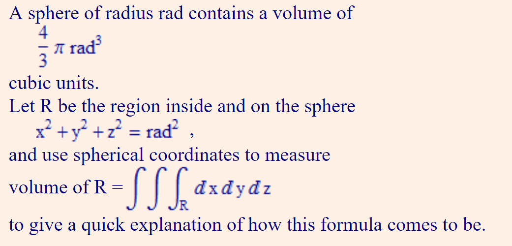 Solved A sphere of radius rad contains a volume of 4 rad z | Chegg.com