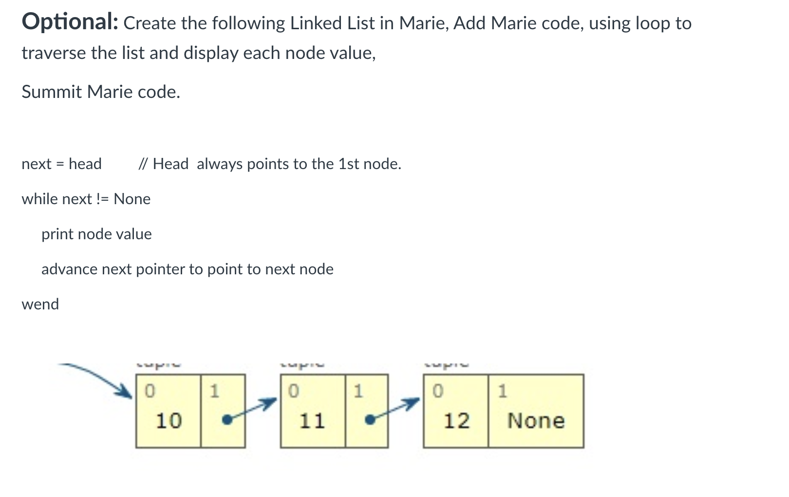Solved Optional: Create the following Linked List in Marie, | Chegg.com