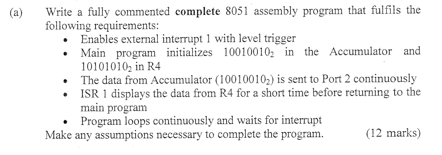 Solved (a) Write a fully commented complete 8051 assembly | Chegg.com