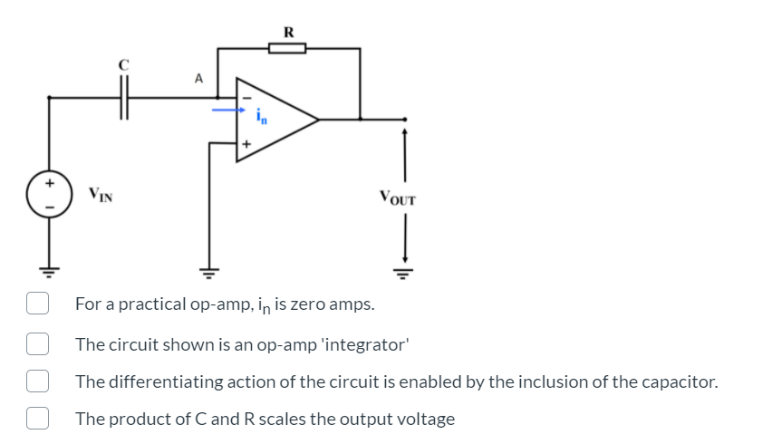 Solved R A in VIN VOUT -- For a practical op-amp, in is zero | Chegg.com